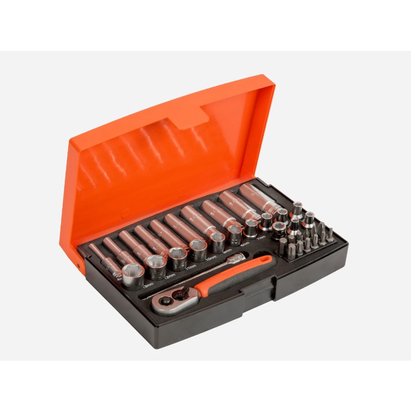Bahco SL25L 25pc 1/4" Square Drive Socket and Deep Socket Set ...